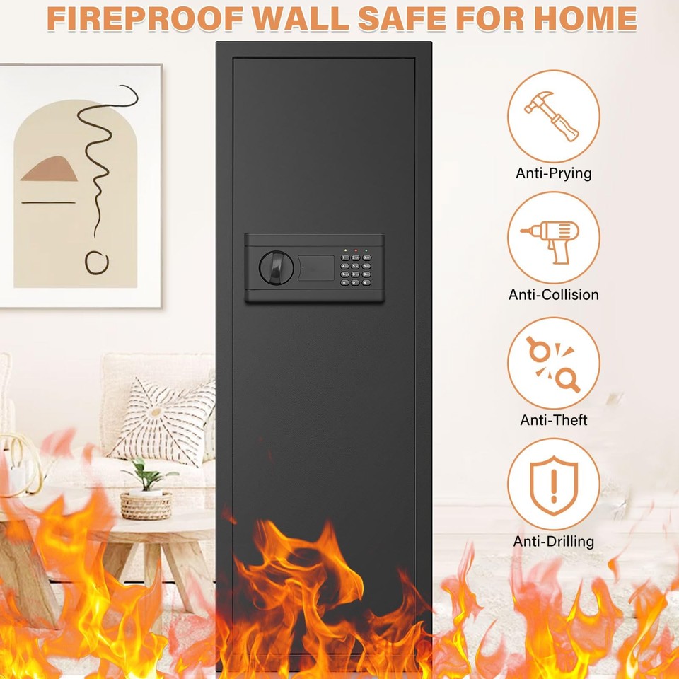43.3-inch Tall Fireproof Wall Safes Between the Studs, Large Home Wall ...