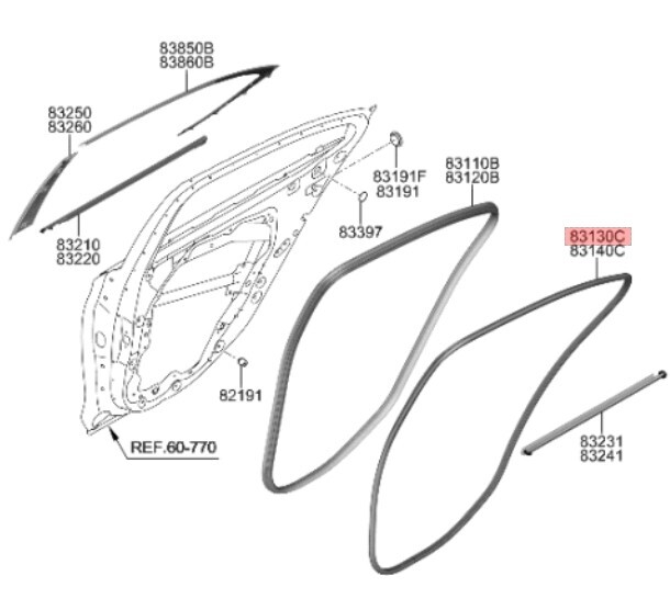 OEM 83130-P6000 W/STRIP ASSY-RR DR SIDE LH Left for Hyundai Santa Fe ...