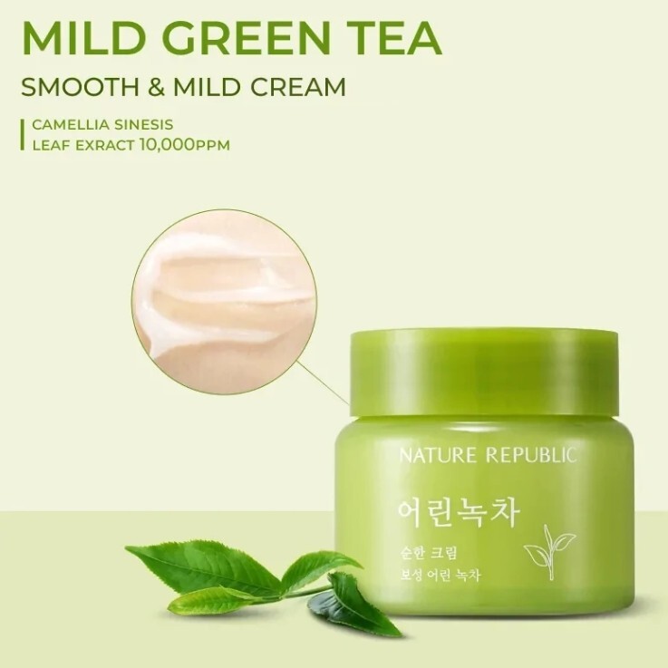 NATURE REPUBLIC Mild Green Tea Cream 55ml Moisturizing Mild Cream Made ...