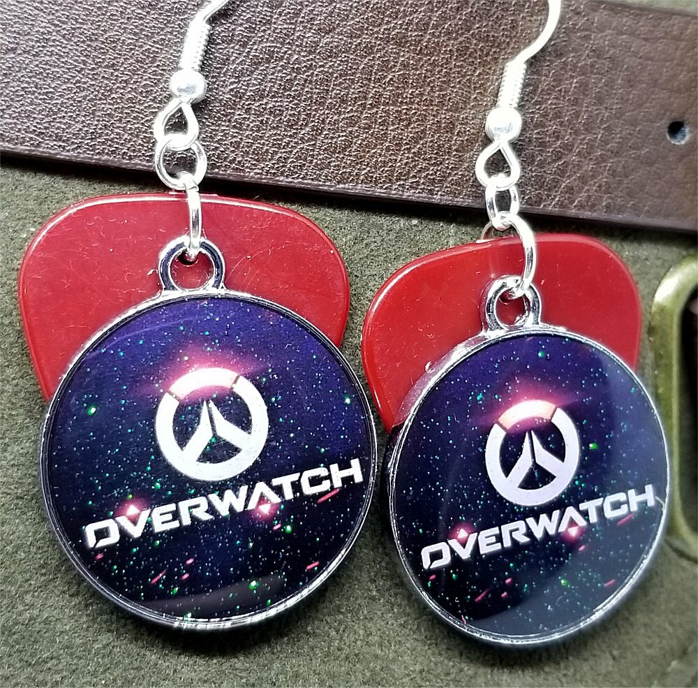 Overwatch Title and Emblem Charm Guitar Pick Earrings - Pick Your Color ...