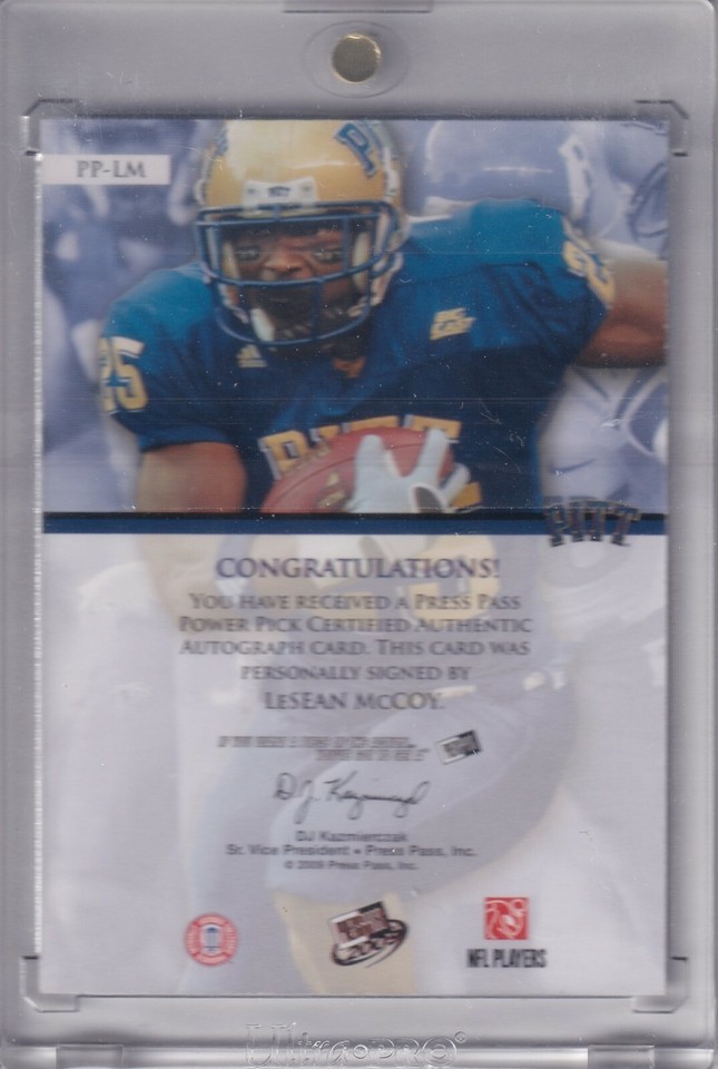 LeSean McCoy 2009 Press Pass Power Pick Rc On Card Auto Sp #ed 172/250 ...