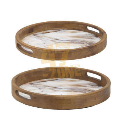 S/2 Decorative Wooden Trays Cream Brown Indoor Outdoor Tabletop Home ...