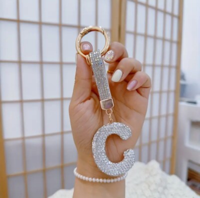 New ~ Crystal Bling Initial Puffed Letter “C” Keychain | eBay.de