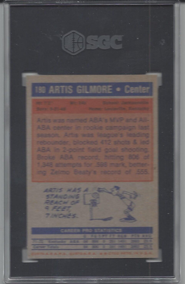 1972 Topps basketball card #180 Artis Gilmore Kentucky Colonels SGC 8.5 ...