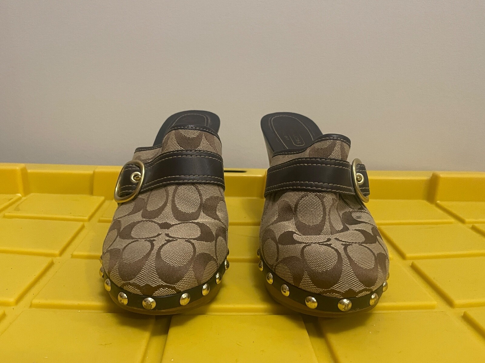 COACH | Willow Signature Jacquard Studded Mule Clog Wood Heel | Size ...