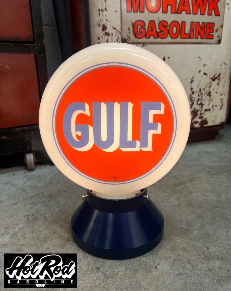 GULF GASOLINE Milk Glass Mini Gas Pump Globe w/ Lamp Base | eBay