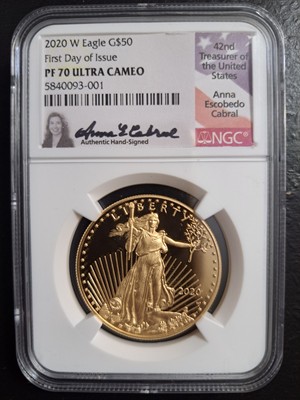 2020 W PROOF GOLD EAGLE $50 NGC PF70 UCAM FIRST DAY ISSUE ANNA CABRAL ...