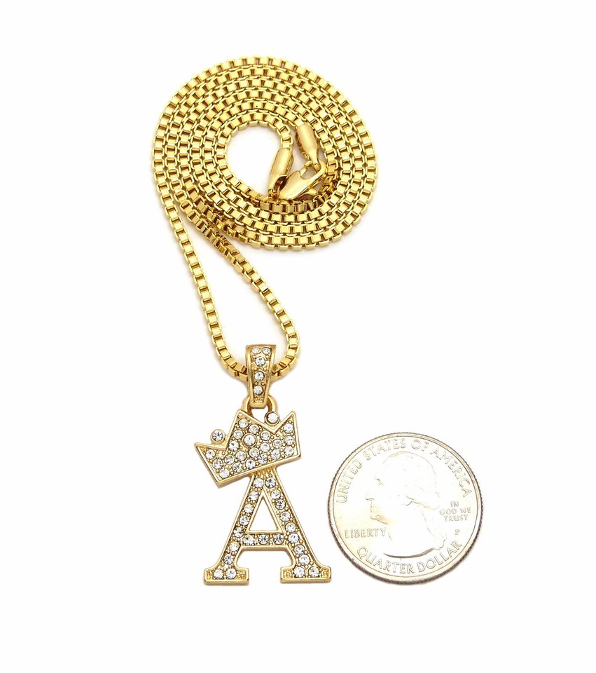 NEW ALPHABET INITIAL LETTERS PENDANT & 24" BOX CHAIN HIP HOP NECKLACES ...