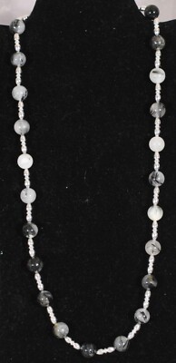 27" Dalmation quartz and silver bead necklace with lobster clasp | eBay