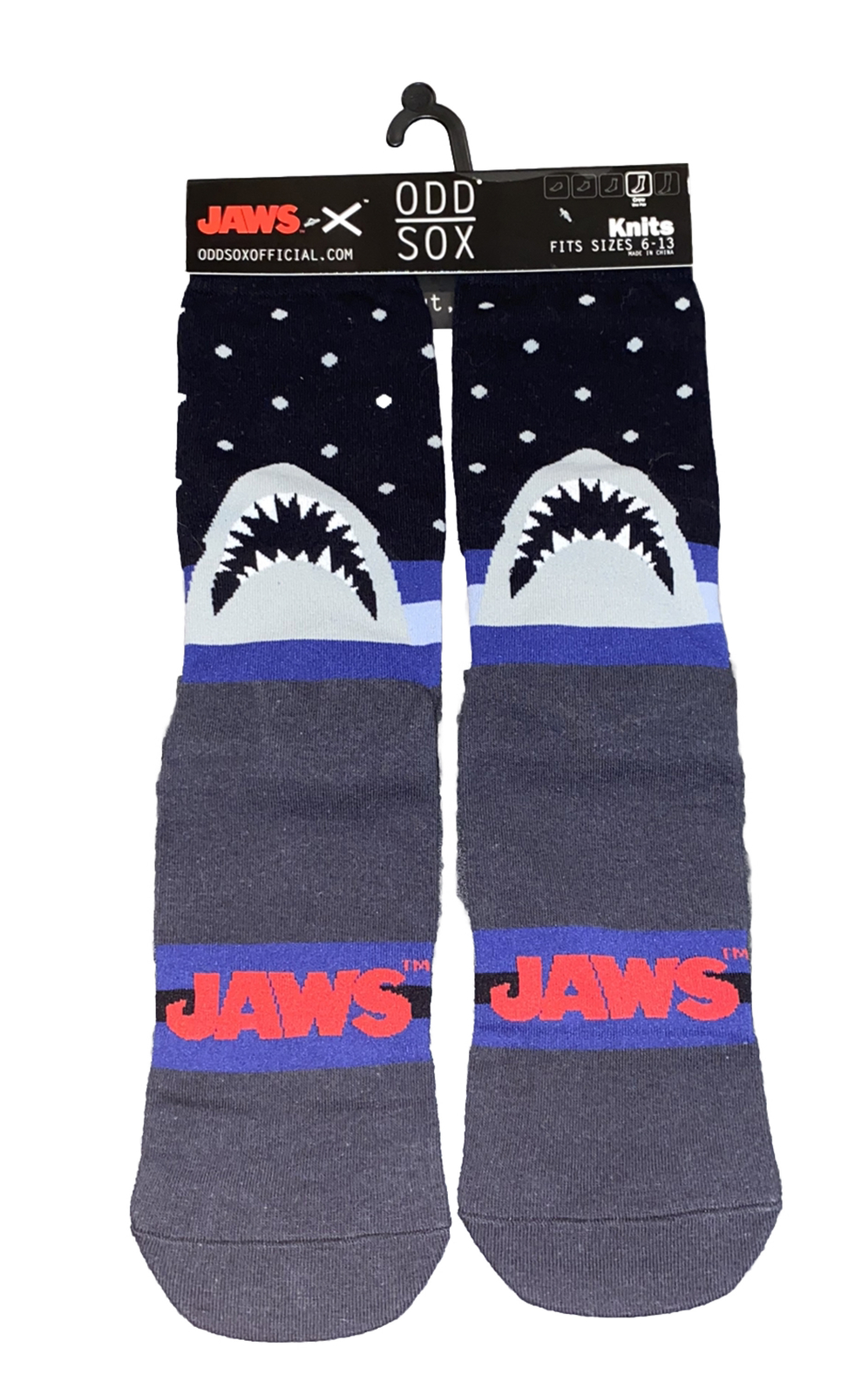 Jaws Crew Socks 1 Pair Men’s 6-13 Blue Gray Red Spielberg Film Shark ...