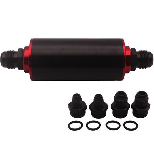 50mm Red 100 Micron Cleanable Inline Fuel Filter High Flow Turbo 6AN ...