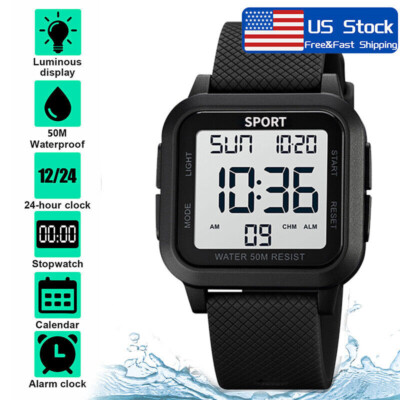 Waterproof Digital Sports Watch Men Military Tactical LED Backlight ...
