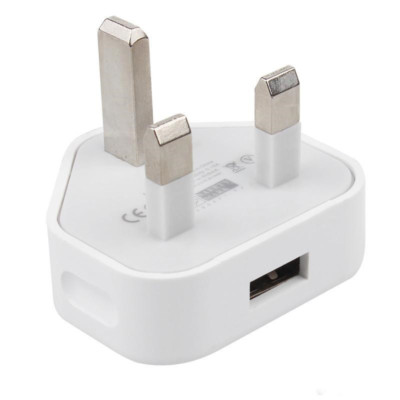 Mains 3 Pin Plug Adapter Wall Charger 1-Port Dual USB For Phones ...