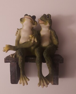 7" Rainforest Romantic Frog Couple Sitting On Park Bench Decor Figurine ...
