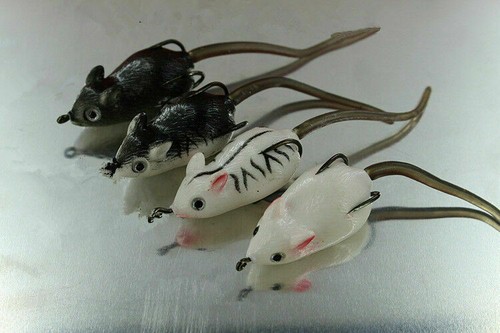 4Pcs Large Soft Rubber Mouse Fishing Lures Baits Top Water Tackle Hooks ...