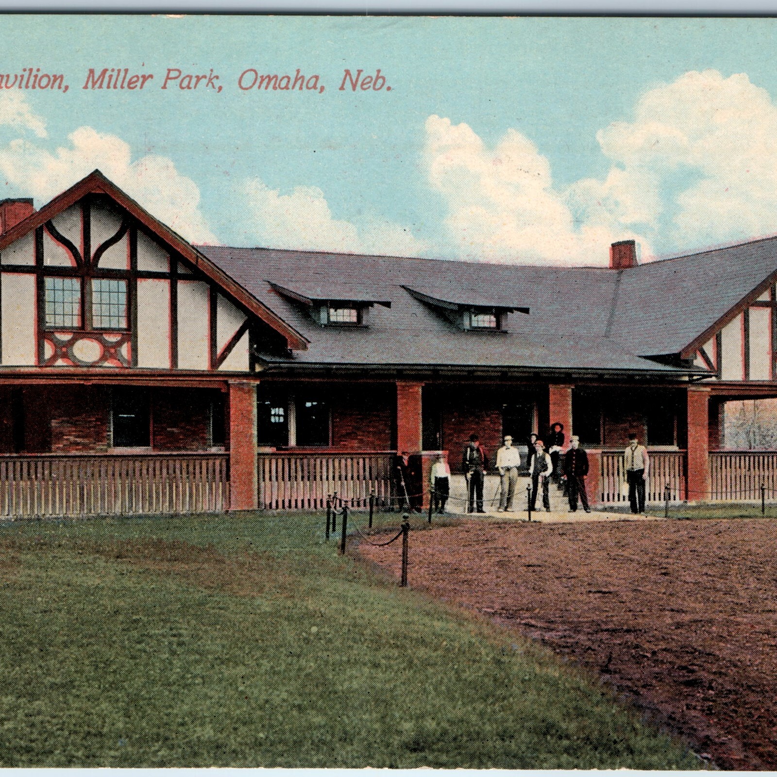 c1910s Omaha, Neb. Miller Park Pavilion Crowd Young Men Gabled ...