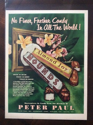 1951 vintage Original color ad Peter Paul Candy Bars Almond Joy And ...