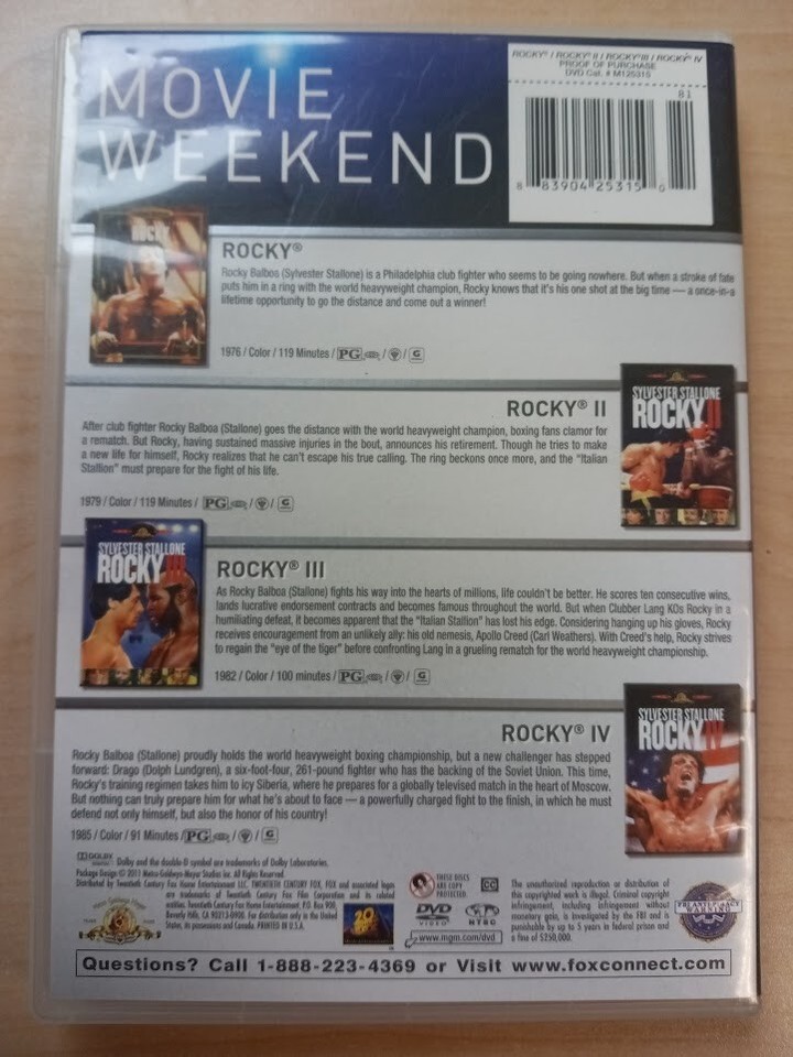 Rocky / Rocky II / Rocky III / Rocky IV (DVD, 4-Disc Set) 4 Feature ...
