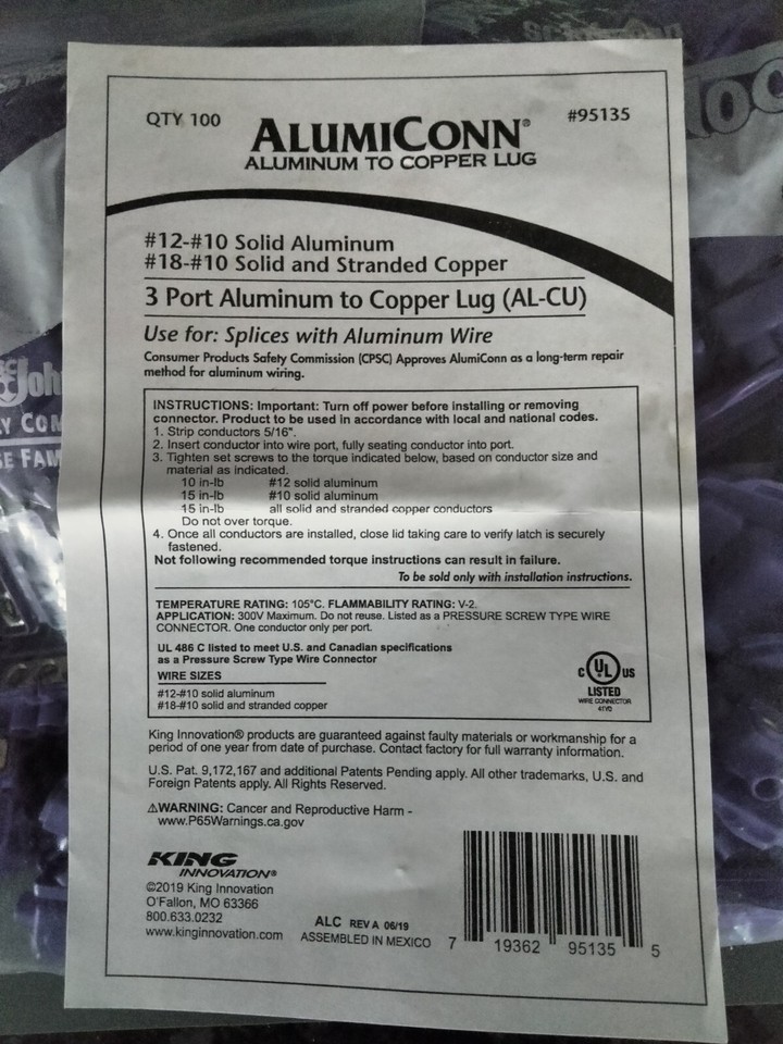 200 - King Innovation Alumiconn 95135 Purple 3-Port Wire Connector NEW ...