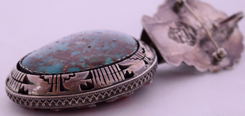 Acoma kachina sterling Turquoise, Coral reversible huge pendant & pin ...