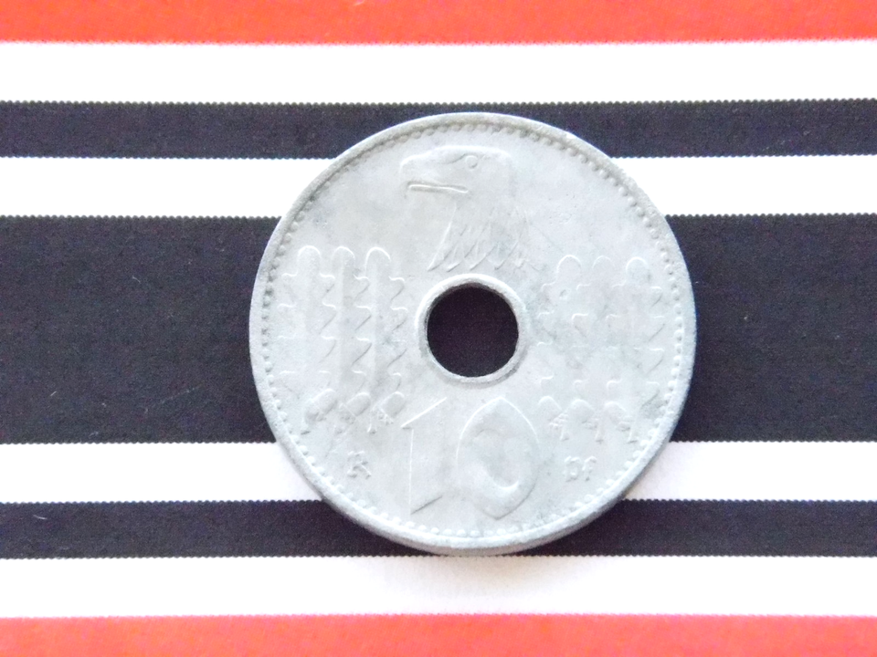GERMAN 10 PFENNIG 1940 G REICHSKREDITKASSEN Military SWASTIKA Coin 3rd ...