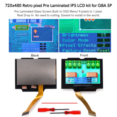 Drop In 720x480 Retro Pixel GBA SP IPS LCD Laminated Screen Backlight ...