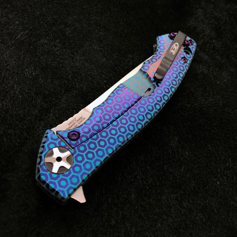 Zero Tolerance ZT 0452CF Plain Edge Folder BWL Green Purple Hex Ano ...