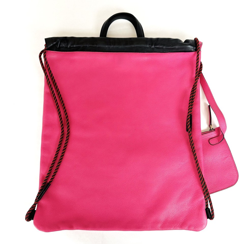 New Gucci Hot Pink Leather Trademark Logo Large Drawstring Bag 516639 ...