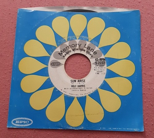 Rolf Harris WLP promo 45 Sun Arise / Tie Me Kangaroo Down, Sport 5-2222 ...