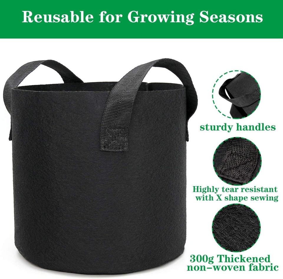 6 Pk Plant Grow Bags Fabric Pot Nursery Soil Bag with Handles Thickened ...