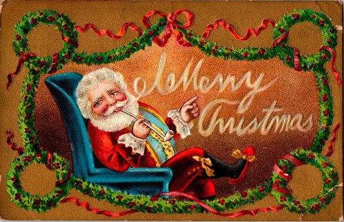 Vintage Santa Claus Fancy Garb, Velour Shoes, Pipe Smoking, Christmas ...