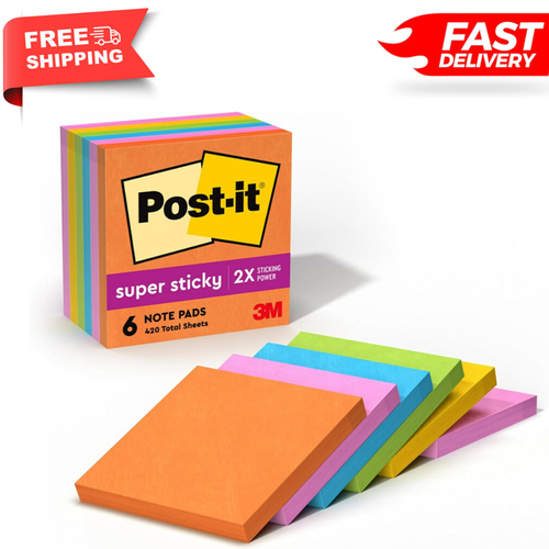 Post-it Super Sticky Full Stick Notes, 3 in x 3 in, 6 Pads, 2x the ...