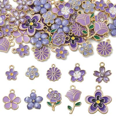 US 40x Purple Flower Charms Assorted Rose Floral Violet Charms for DIY ...
