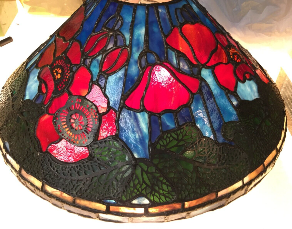 Tiffany Reproduction Stained Glass Poppy Shade 16" Studio Crafted ...