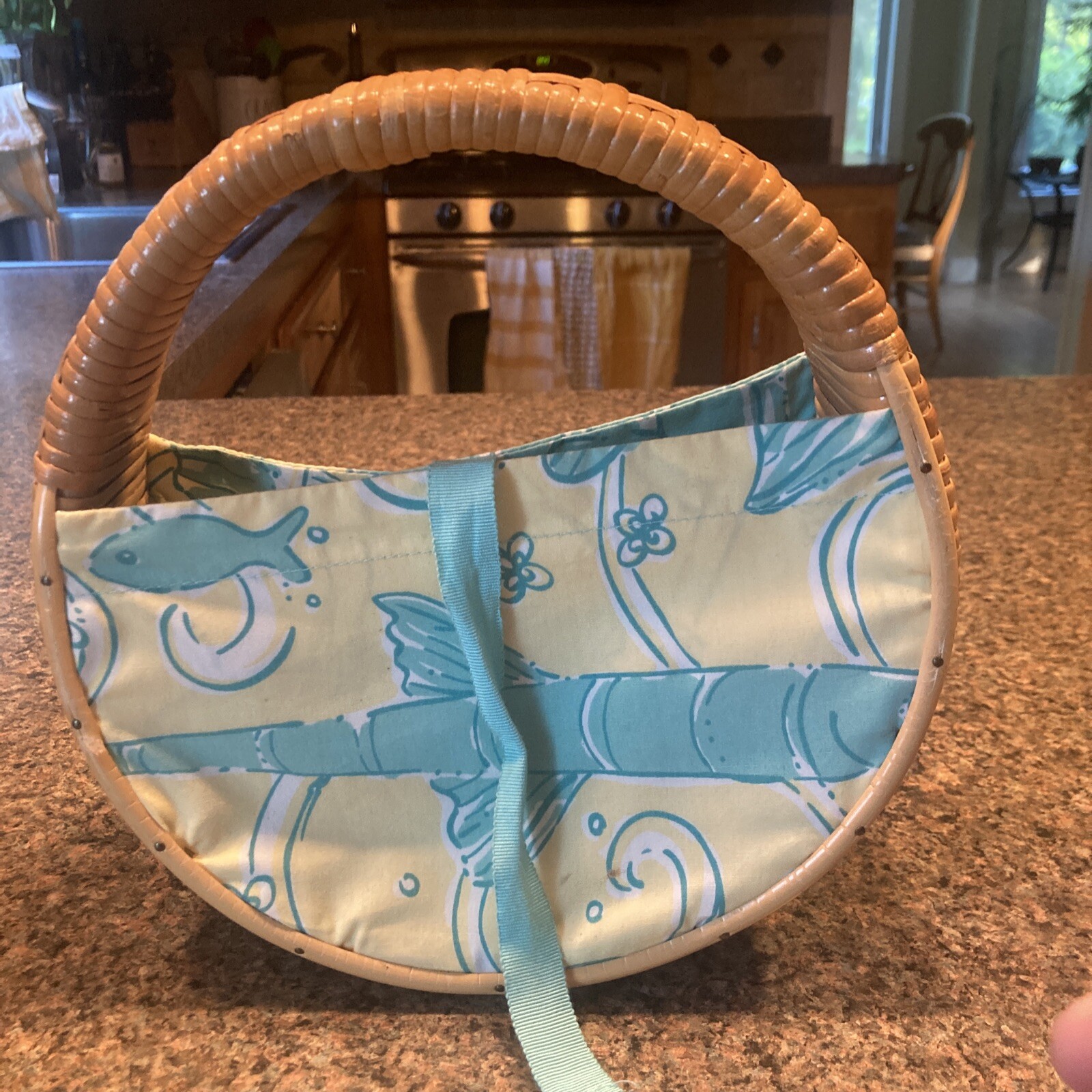 Lily Pulitzer Wicker Bag Fish Motif Beach - Gem