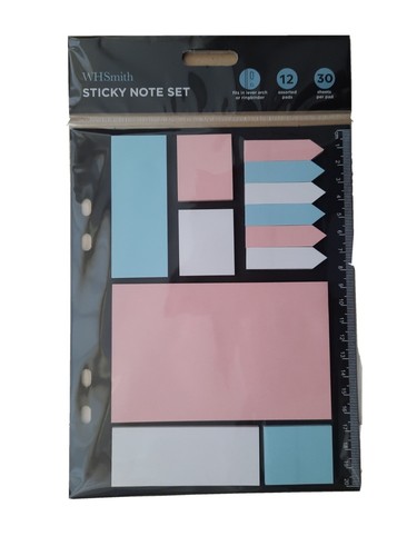 WHSmith Pastel Sticky Notes Set Assorted -12 Pads Fits Lever Arch ...