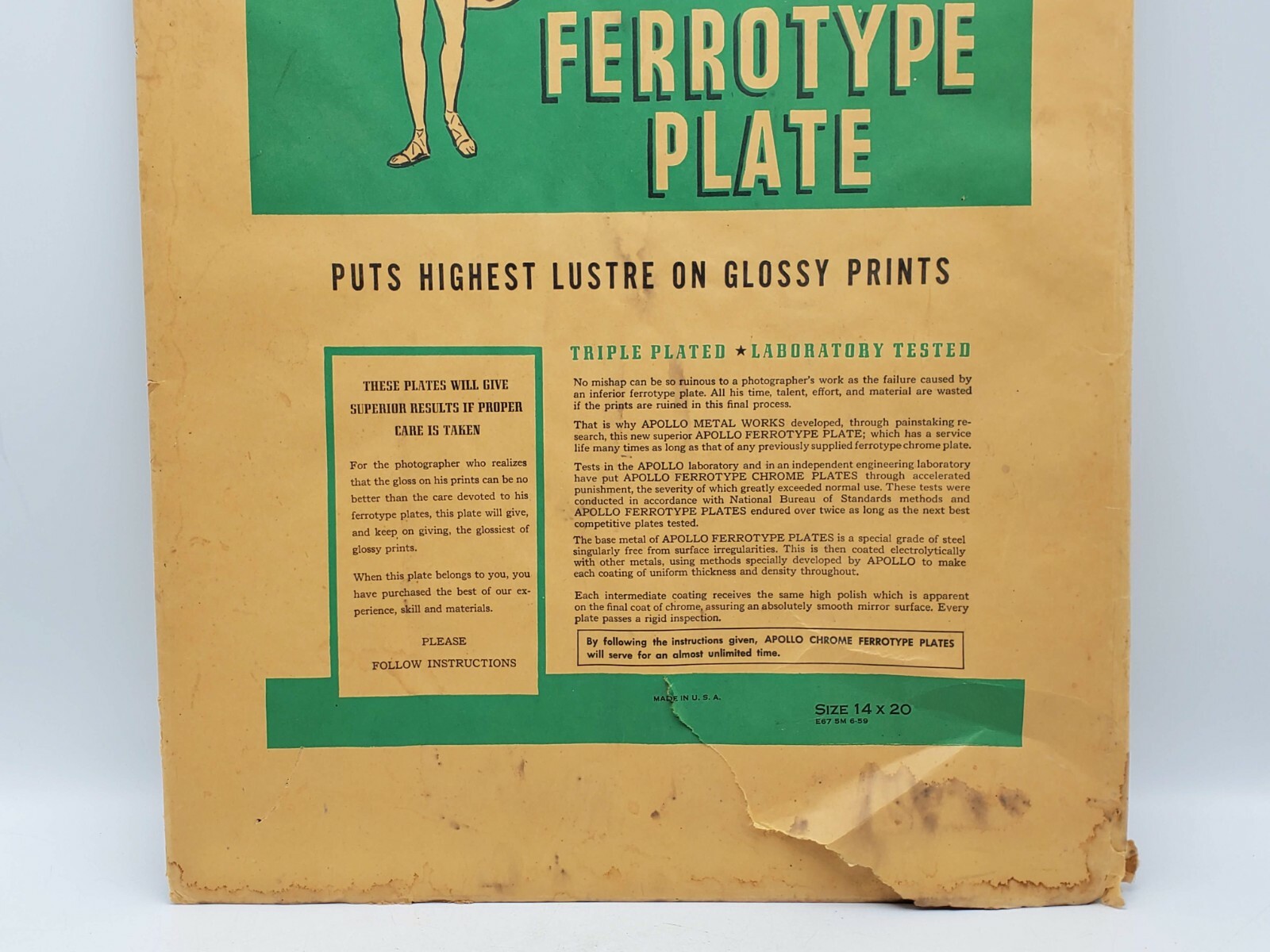 Vintage Apollo Mirror Finish Chrome Ferrotype Plate Darkroom Film 14x20 ...