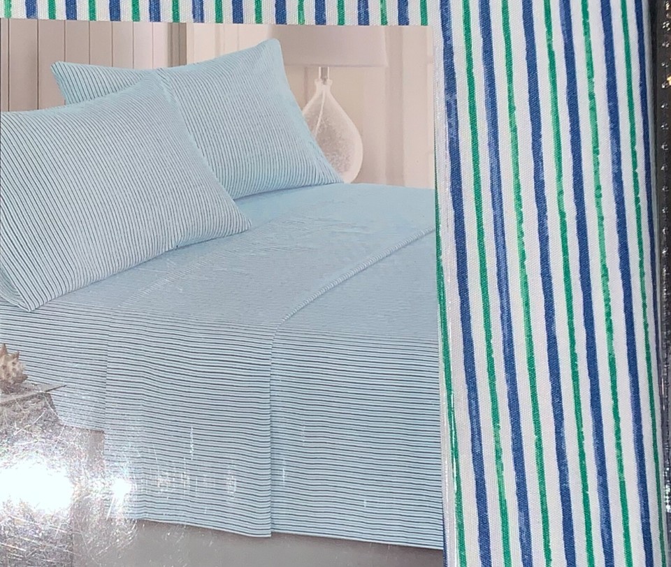 CHAPS by Ralph Lauren 6p Queen Sheet Set w/4 Pillowcases White/Blue ...