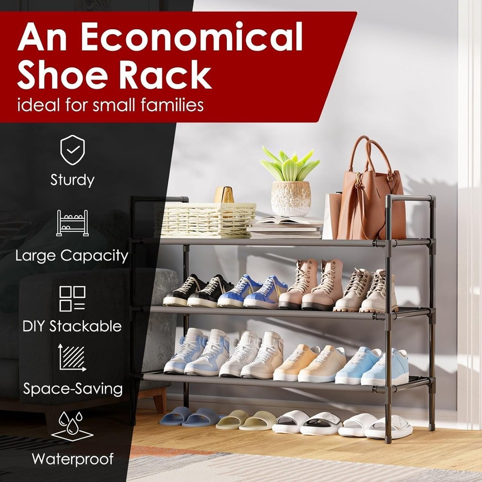 Shoe Rack - X-LARGE Shoe Organizer 3-Tier Shoe Storage Rack Sturdy Shoe ...