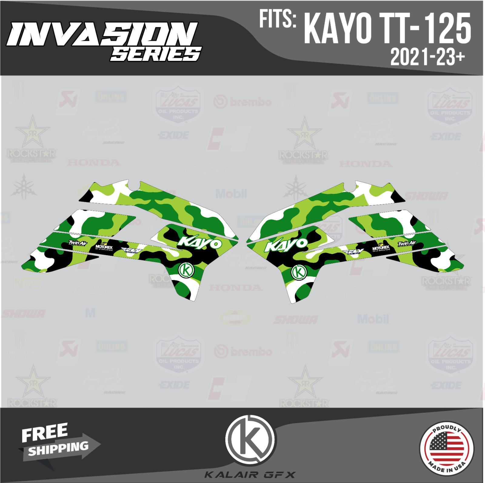 Graphics Kit for Kayo Pit Bike TT125 TT140 2021+ Invasion Series ...