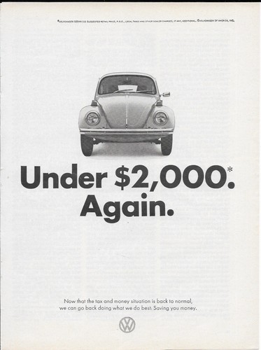 Black & White Volkswagen Beetle 1972 Vintage Print Ad ~ Under $2,000 ...