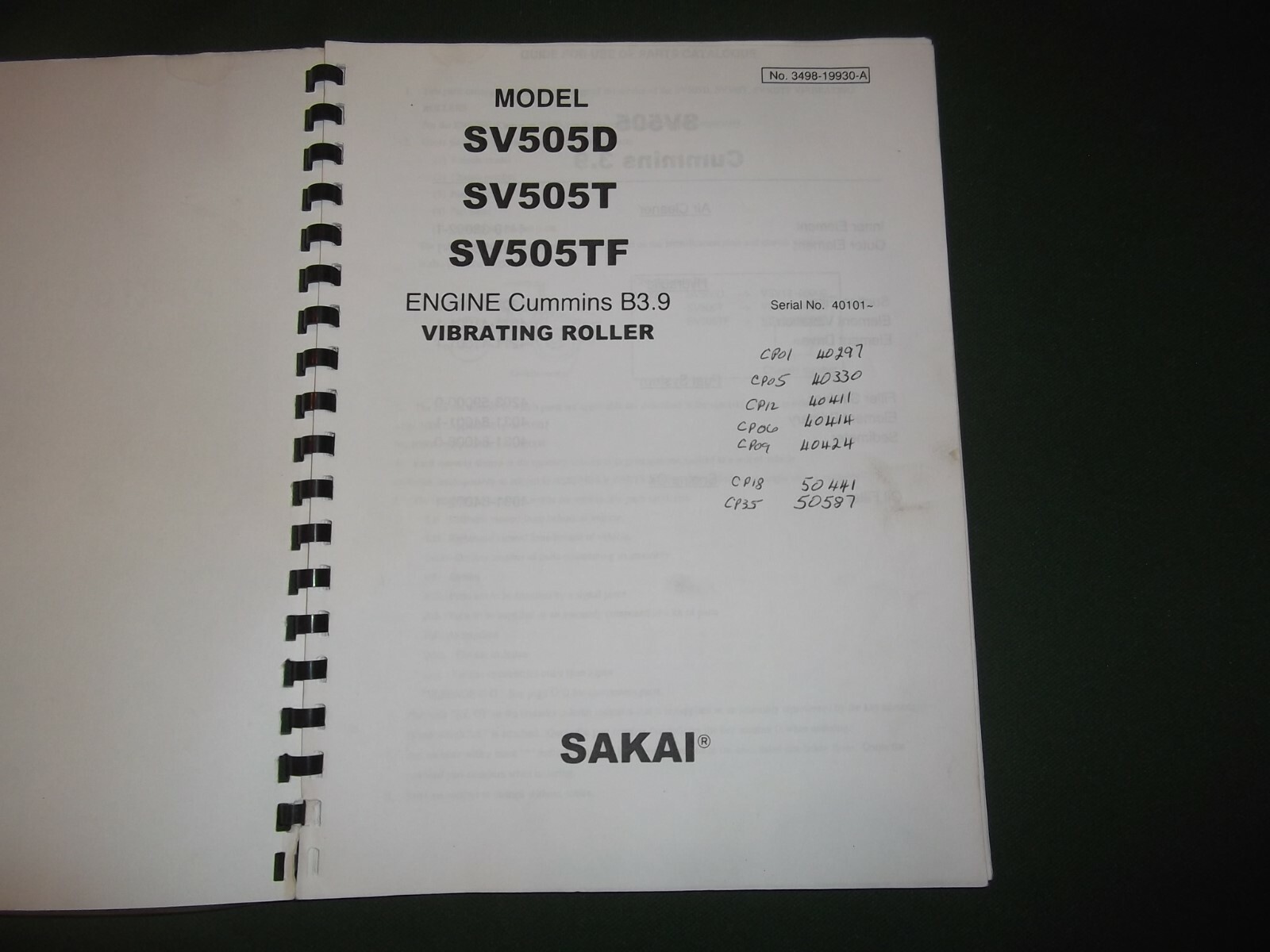 SAKAI SV505D SV505T SV505TF VIBRATORY ROLLER COMPACTOR PARTS MANUAL ...
