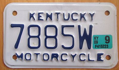 Kentucky 2009 MOTORCYCLE License Plate HIGH QUALITY # 7885W | eBay