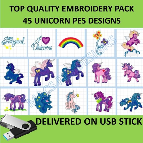 Unicorn 45 PES designs on USB brother Machine Embroidery files pack ...