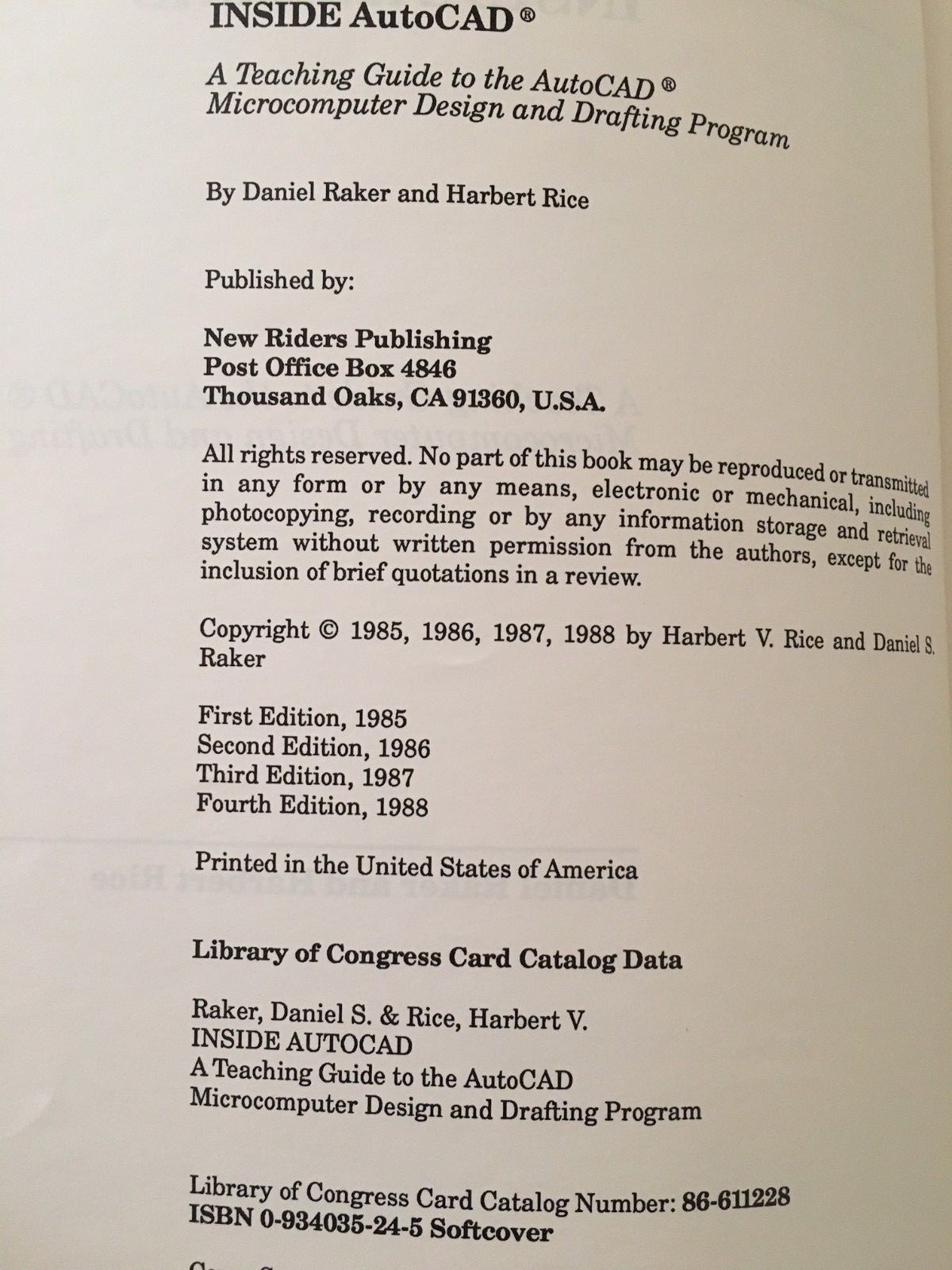 Inside AutoCAD by H. Rice and Daniel Raker (Trade Paperback) for sale ...