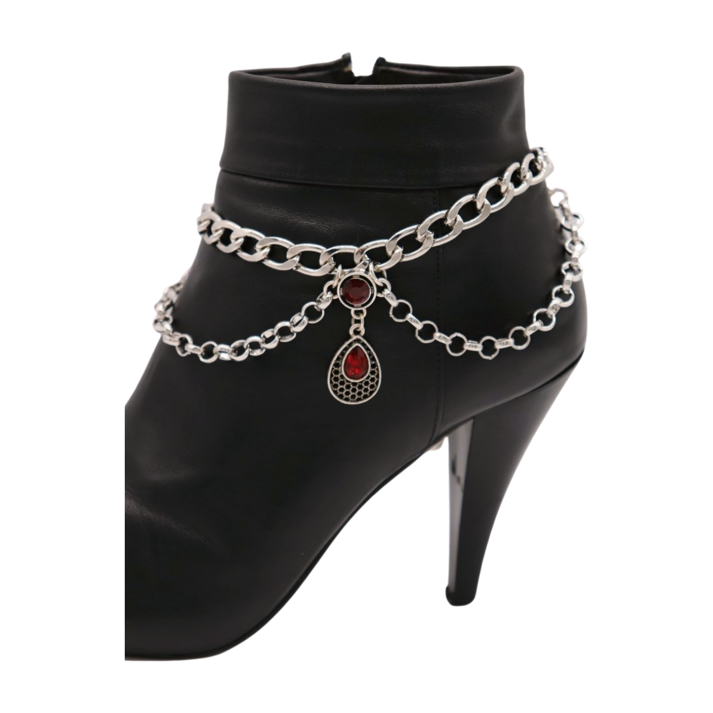 Women Silver Metal Boho Boot Chain Bracelet Shoe Anklet Drop Charm Red ...