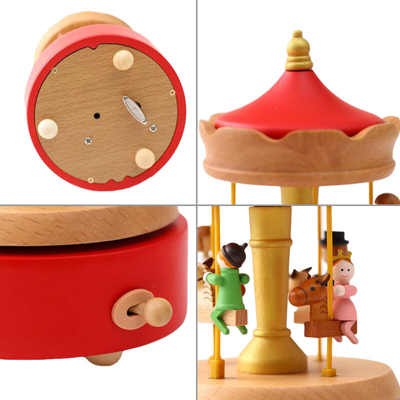 Vintage Wood Merry-Go-Round Music Box Rotated Wind Up Xmas Birthday ...