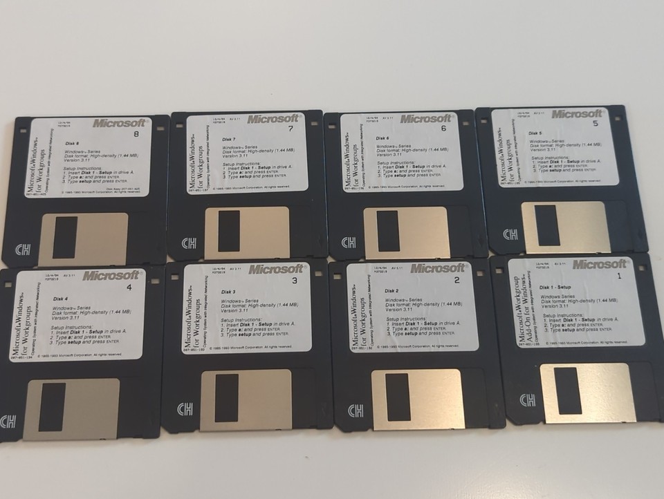 Microsoft Workgroup Add-On for Windows 3.1 Installation Floppy Disk Set ...