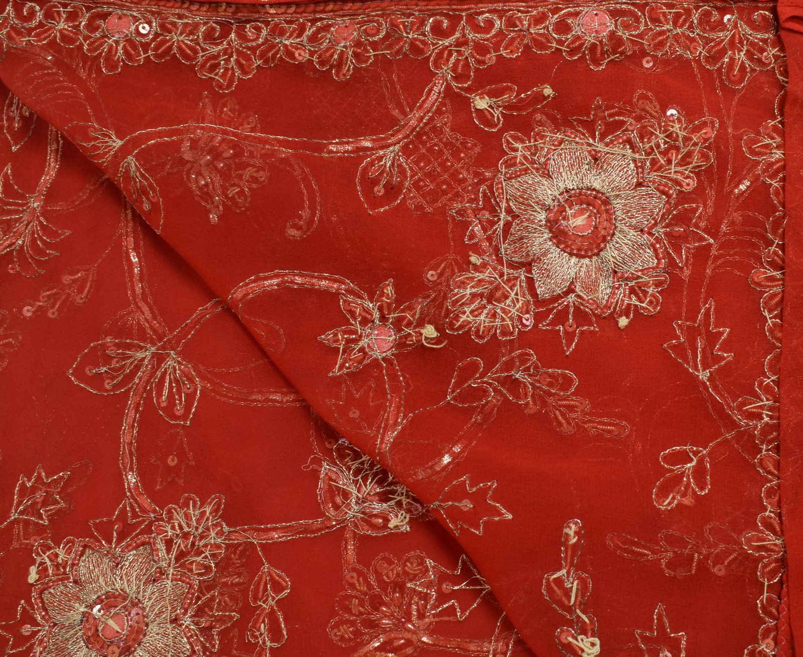 Sushila Vintage Red Dupatta Blend Georgette Silk Hand Beaded Floral ...