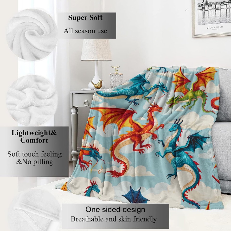 Dragon Blanket,50x60in,Cute Fire-Breathing Dragons in Sky Throw ...